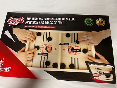 Bungee Table Premium Wood Game & Pucks Last Fast Sling Game NEW In Box ...