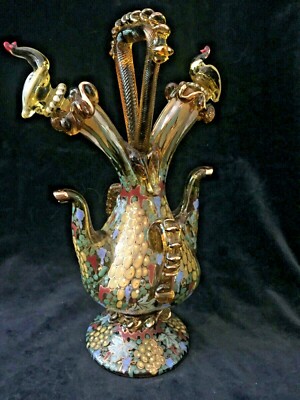 Antique Moser Amber Glass with Grape Enamel Decoration Tankard Cruet | eBay