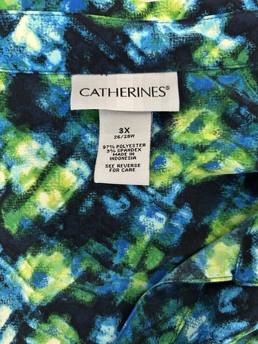 Catherine’s Womens 3X Tunic Top Button Up Roll Tab Bright Colorful ...