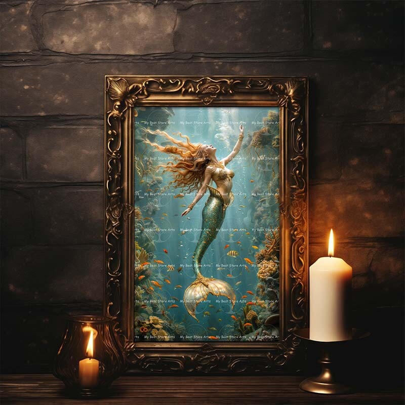 MERMAID UNDERWATER ART PRINT, Wall Decor Siren Poster Cottagecore ...