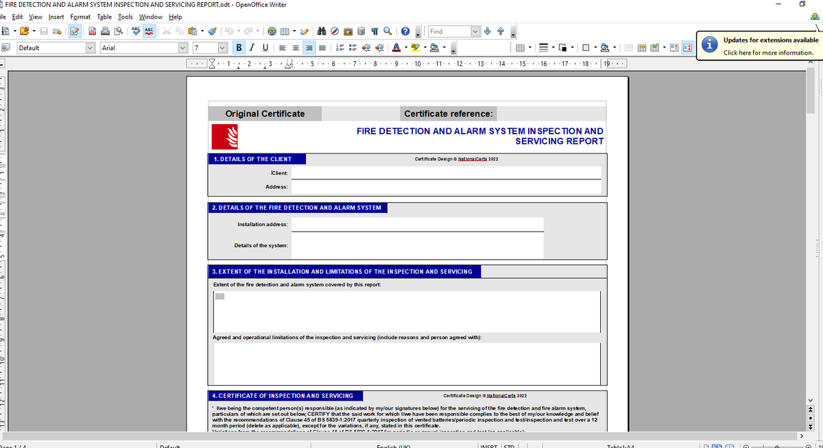 Fire Alarm Certificate Of Installation