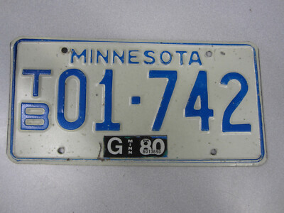 Vintage 1980 Tag Minnesota Farm License Plate TB 01-742 Stamped Steel ...