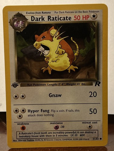 Dark Raticate - 51/82 - 1st Edition - Rocket -Pokemon Card Unplayed ...