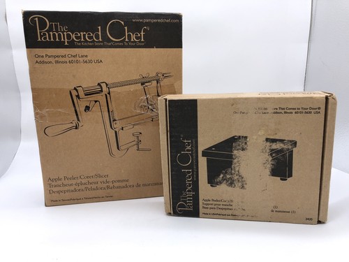The Pampered Chef Apple Peeler Corer Slicer 2430 & Wooden Stand w/ Box ...