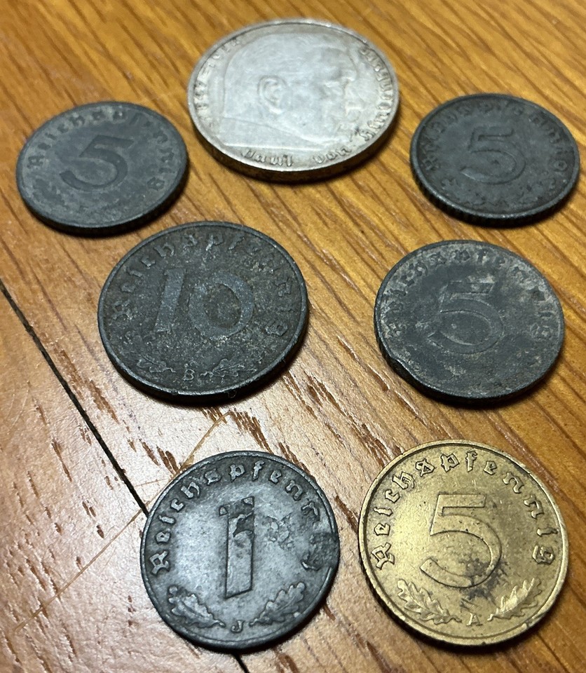 1938 - 42 7 x German Nazi Coins - Including Silver 2 Reichsmark 1938 A ...