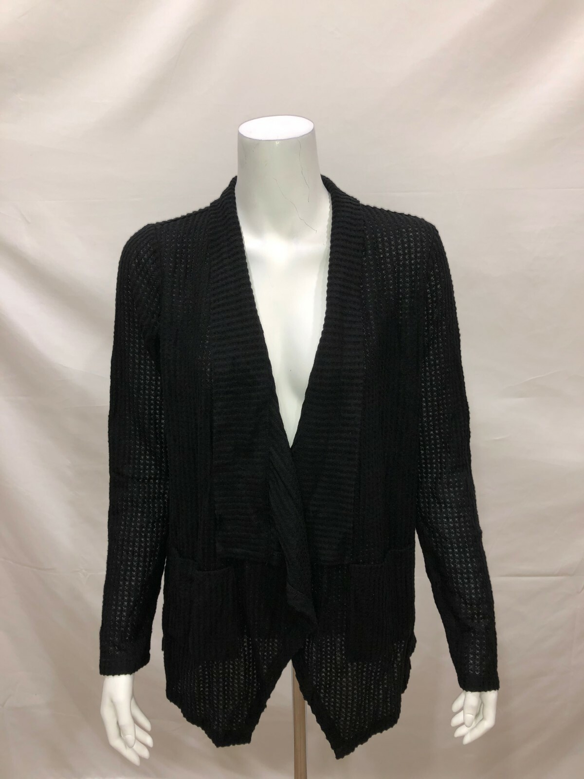 AnyBody Womens Brushed Waffle Waterfall Open-Front Cardigan Black Small ...