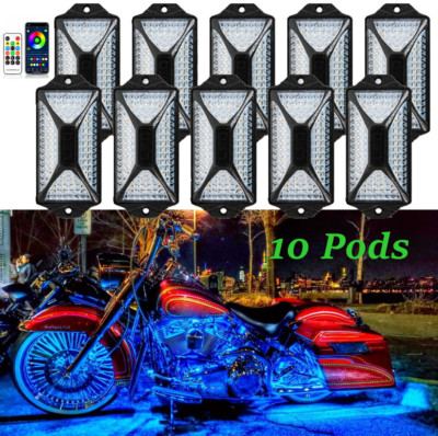 10 Pods RGB 240 LED Rock Lights Underglow LED Light Kit For Harley ...