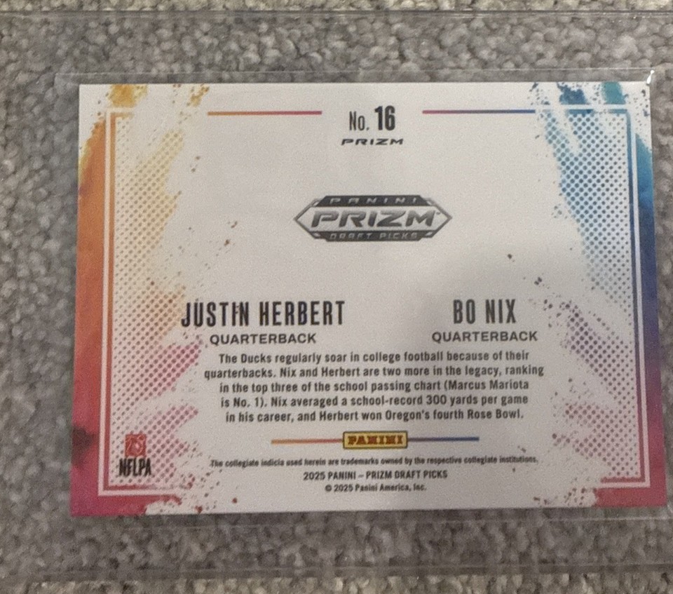 2025 Panini Prizm Draft Picks Justin Herbert & Bo Nix Dual Color Blast ...