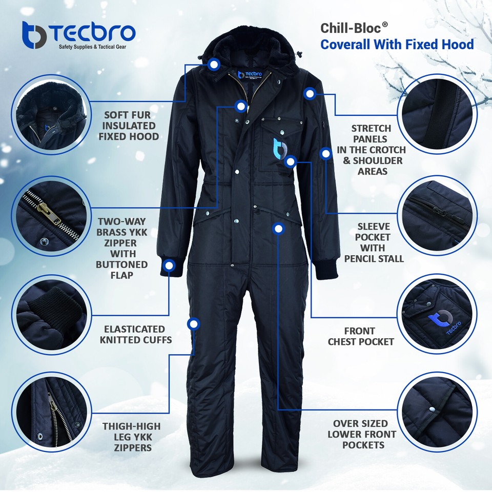 Tecbro Chill Bloc Men's Insulated Coverall Extreme Cold Weather Freezer ...