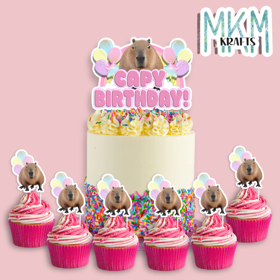 Capybara Birthday Cake and Cupcake Topper Set Capy Birthday | eBay UK