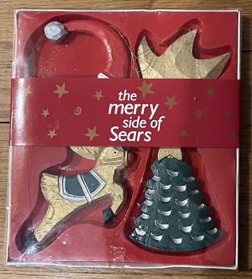 Retro Sears Christmas Tree Ornaments The Merry Side Hand Painted Wood ...