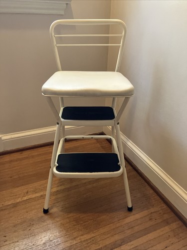 Vintage COSCO White Kitchen Step Chair Stool With Flip Up Seat | eBay