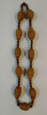 Antique Chinese Carved Hediao Nut & Cloisonne Beads Buddha & Immortals ...