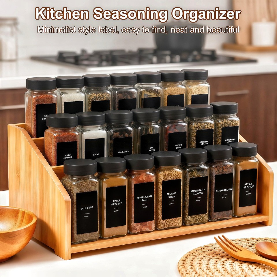JARXSUN 24Pcs Spice Jars Containers with Labels，4oz Black Seasoning ...