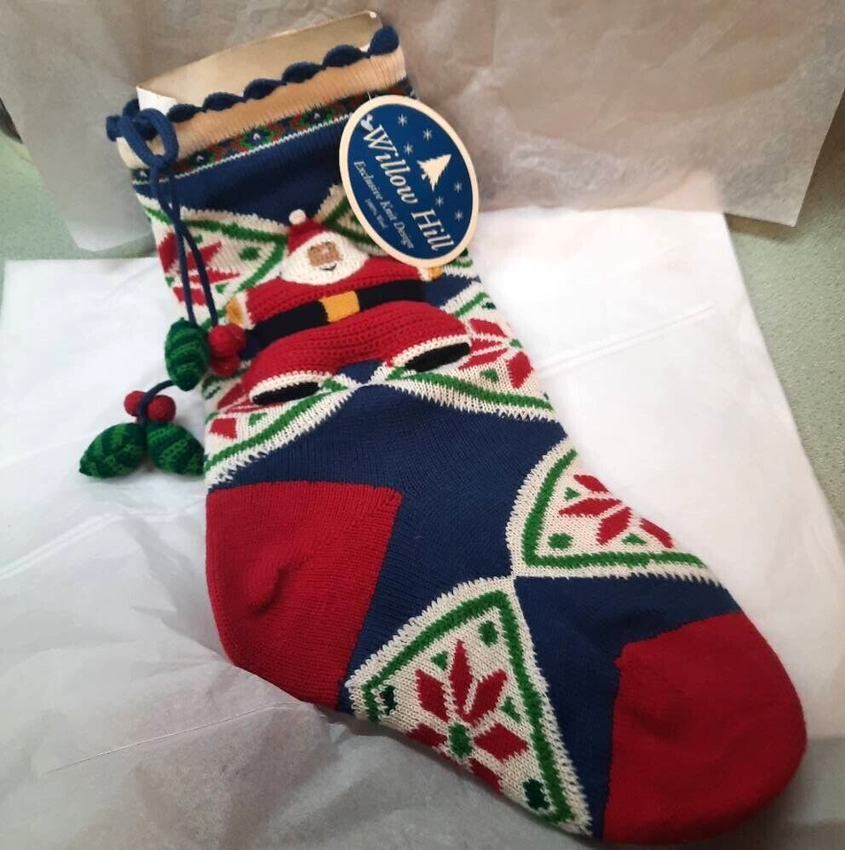 Tan ethnic African American Santa Christmas knit stocking Willow Hill ...