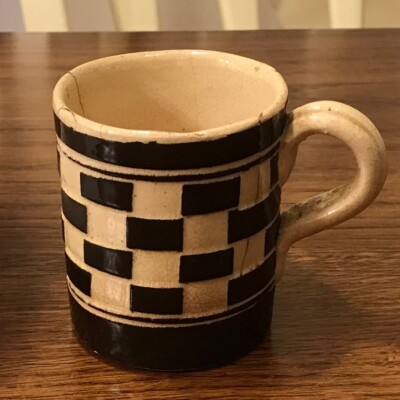 Mochaware Mocha Ware Primitive Pottery Small Checkerboard Cup Mug | eBay