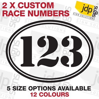2 X CUSTOM OVAL RACE NUMBERS VINYL STICKERS MOTOCROSS KART DECALS MX ...