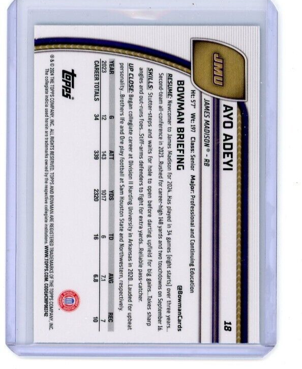 2024 Bowman Chrome University Xfractor AYO ADEYI No. 18! | eBay