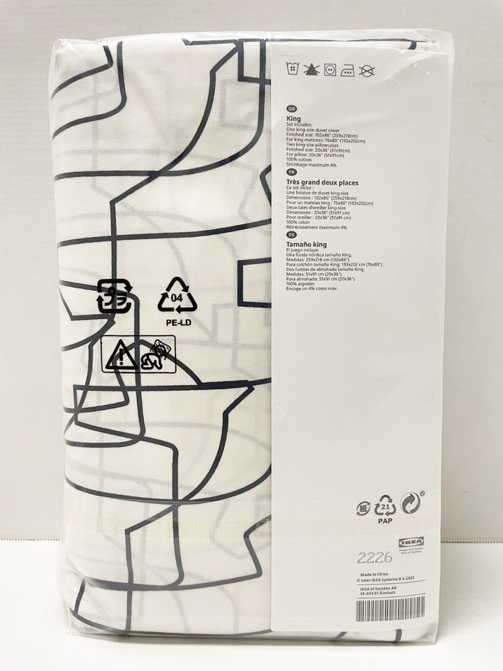 Ikea HASTHAGE King Duvet cover and pillowcases white/black - NEW | eBay