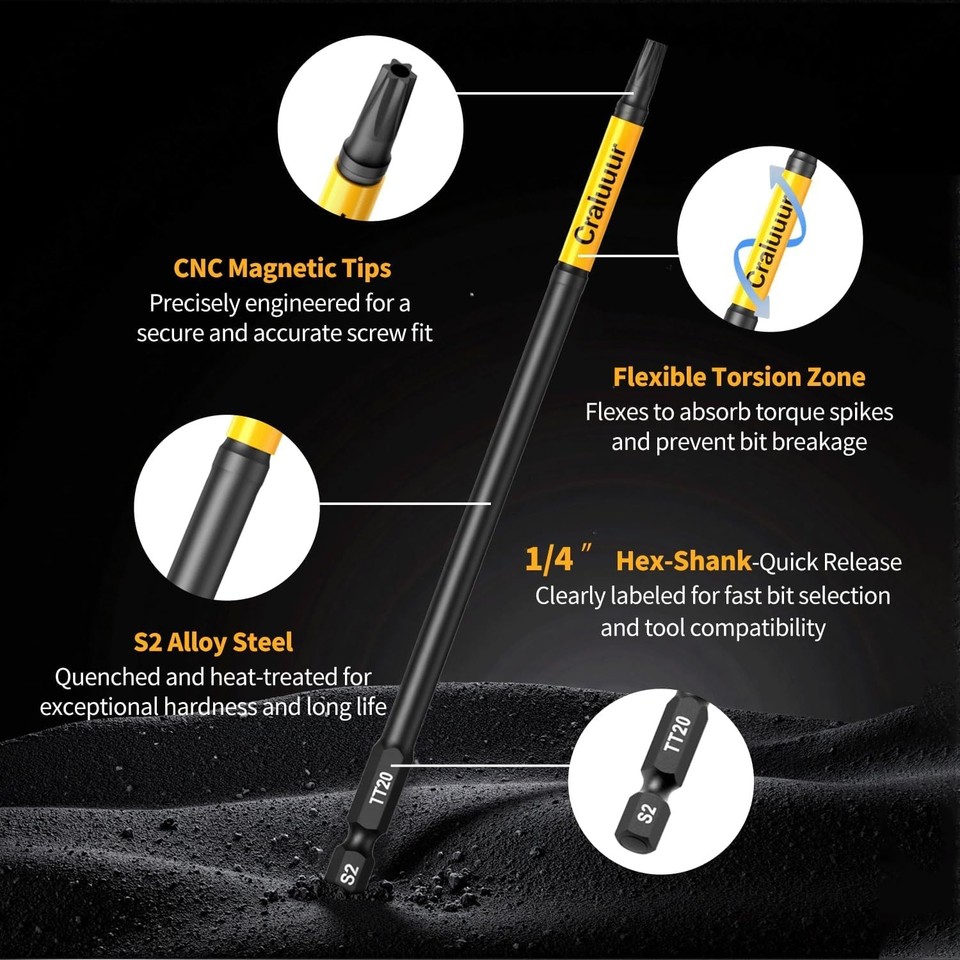 14PCS Impact Long Torx Bit Set, 6-Inch, T7–T40, Tamper Proof Star Bits ...