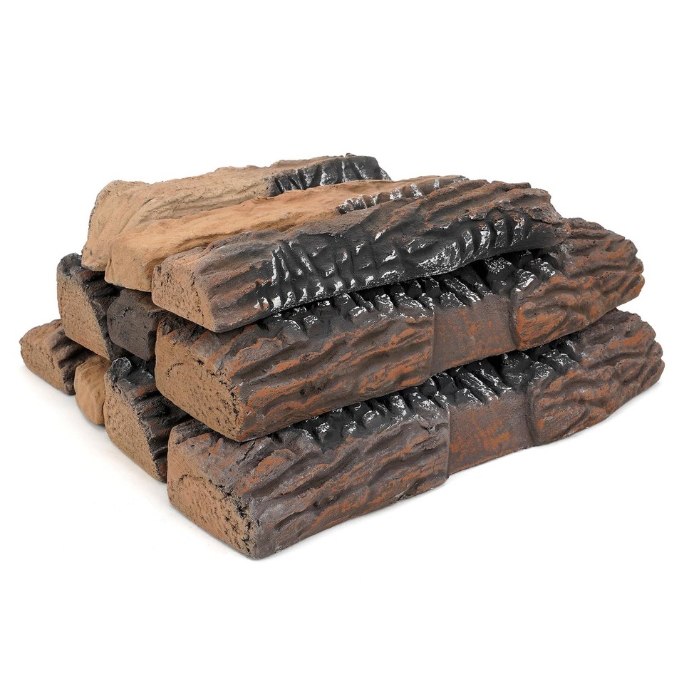 10 Piece Large Ceramic Gas Logs Set for Ventless Fireplace - Realistic ...