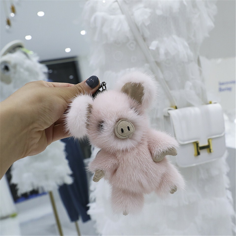 Cute Real Mink Fur Pig Keychain Fur Ball Pompom Car Phone Bag Charm ...