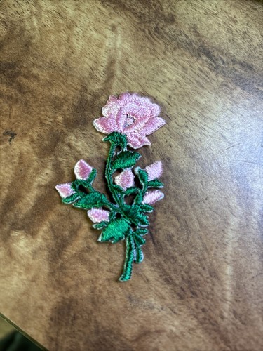 Vtg Pink Rose Patch 3” Iron On Appliqué Embroidered Hat Jacket Bag ...