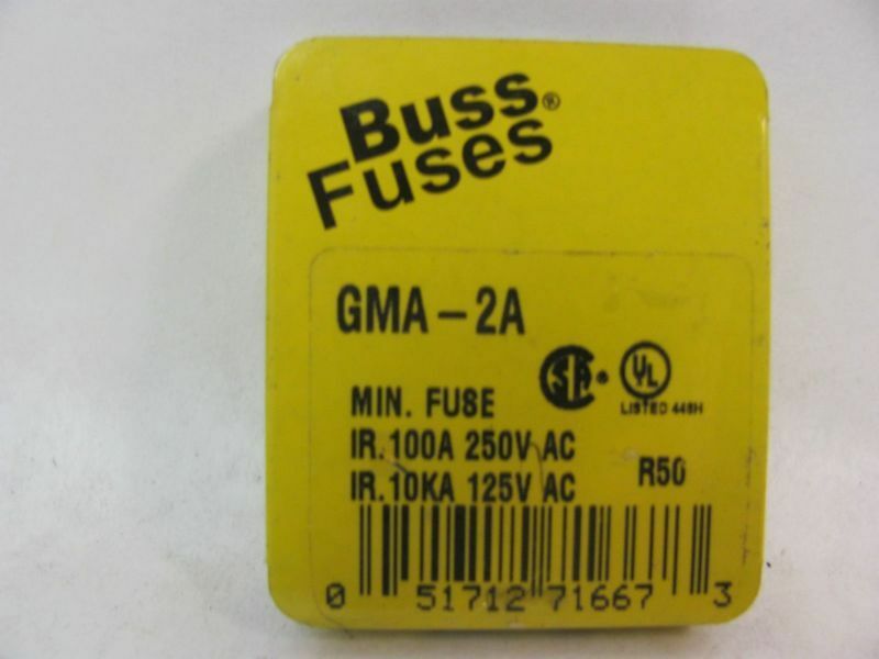 LOT OF (5) BUSS FUSES GMA-2A MIN.FUSE IR.100A 250V AC IR.10KA 125V AC ...