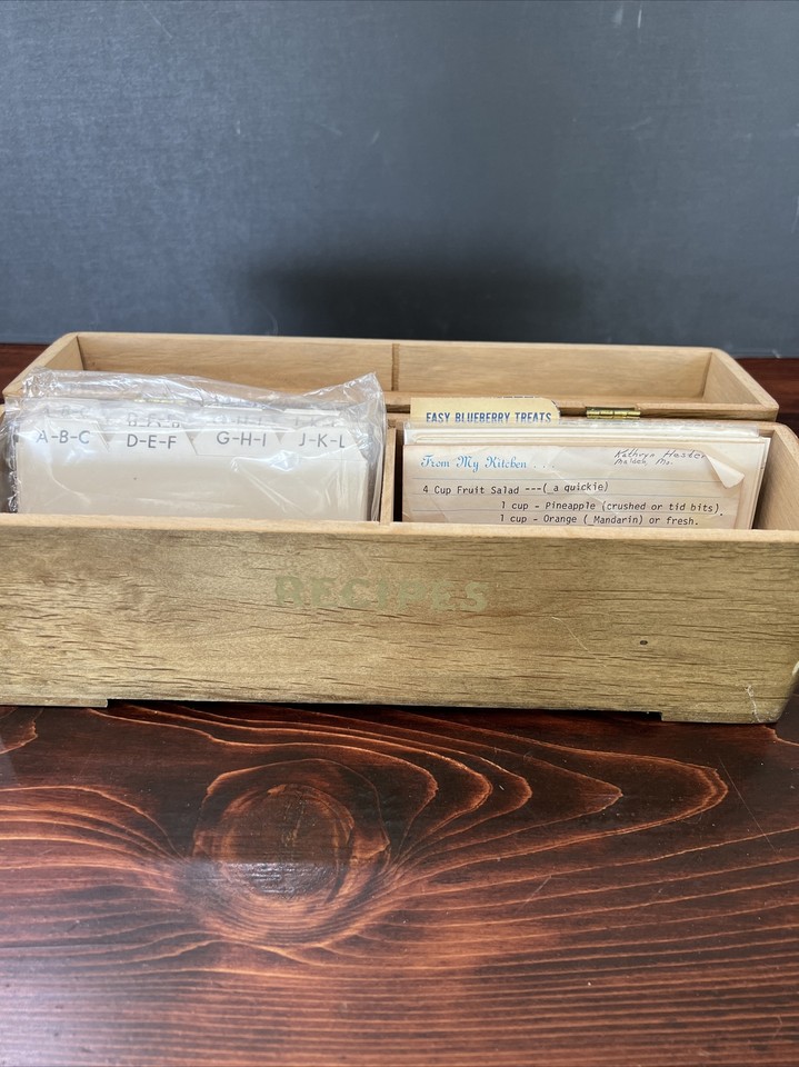 Recipe Box Wood Vintage Handwritten Blank 30 Cards Homemade Desserts ...