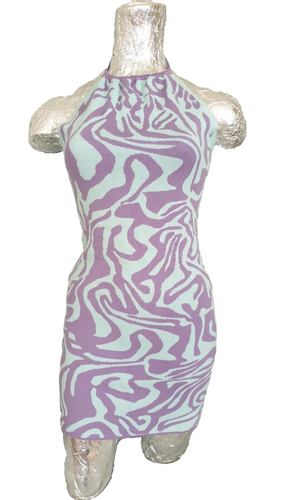 Wavy Print Mauve Halter neck Bodycon Mini Dress - Dollskill - AU Size ...
