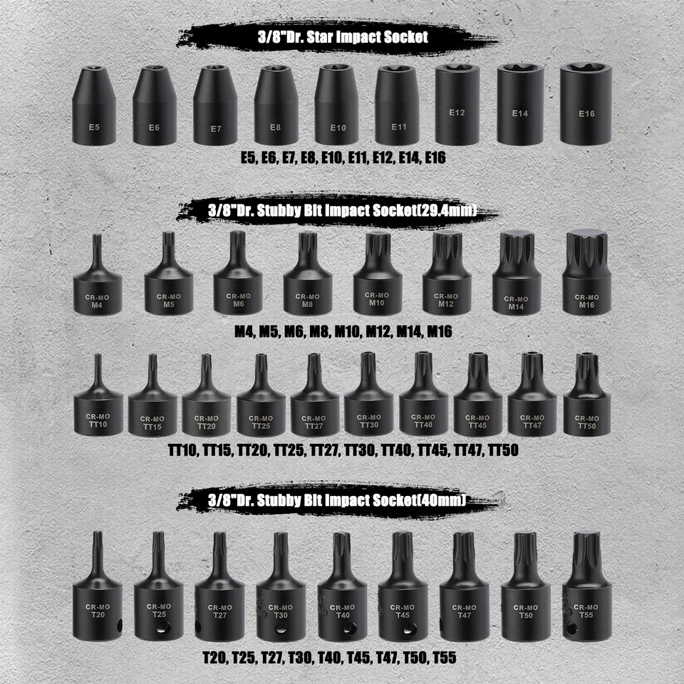 84 Pcs 3/8" Dr. Master Hex Bit Impact Socket Set CR-MO SAE/Metric ...