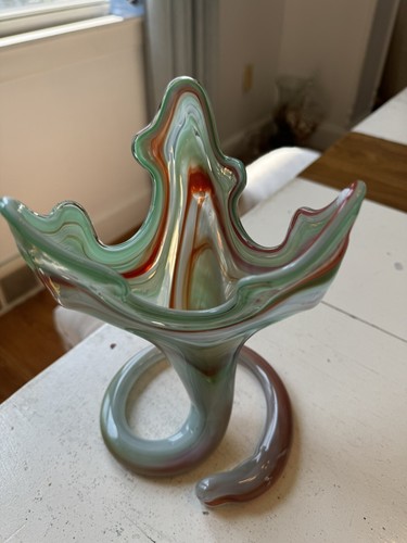 Mid-century Abstract Sooner Hand-blown Swirl Art Glass Coil Base - 10. ...