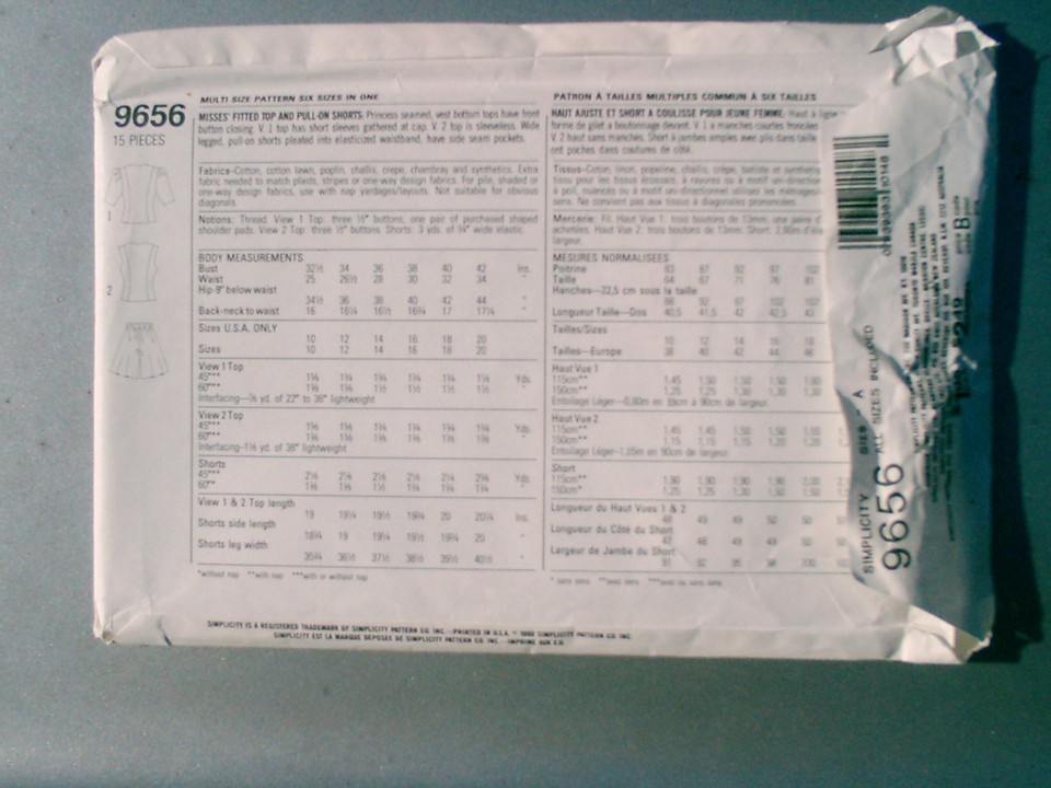 SIMPLICITY Pattern 9656 , SIZE 10-20 skirt & vest 1990 it's so easy ...