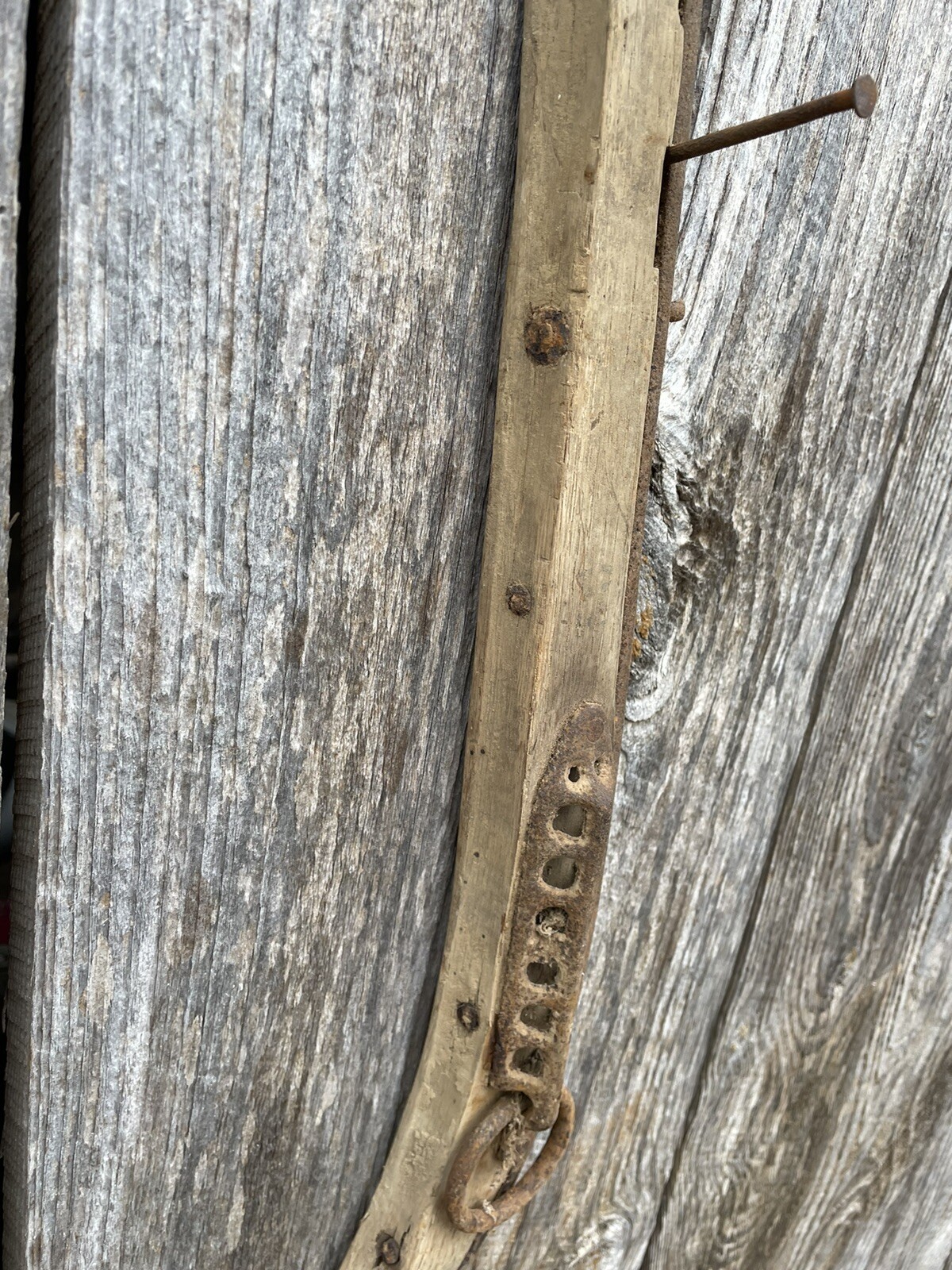 Vntg Pair 26.5”Primitive Horse Hames Collar Harness Cast Iron Wood ...