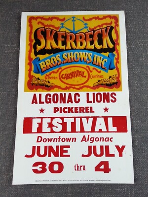 Algonac MI Lions Pickerel Festival Cardboard Poster Sherbeck Bros Shows ...