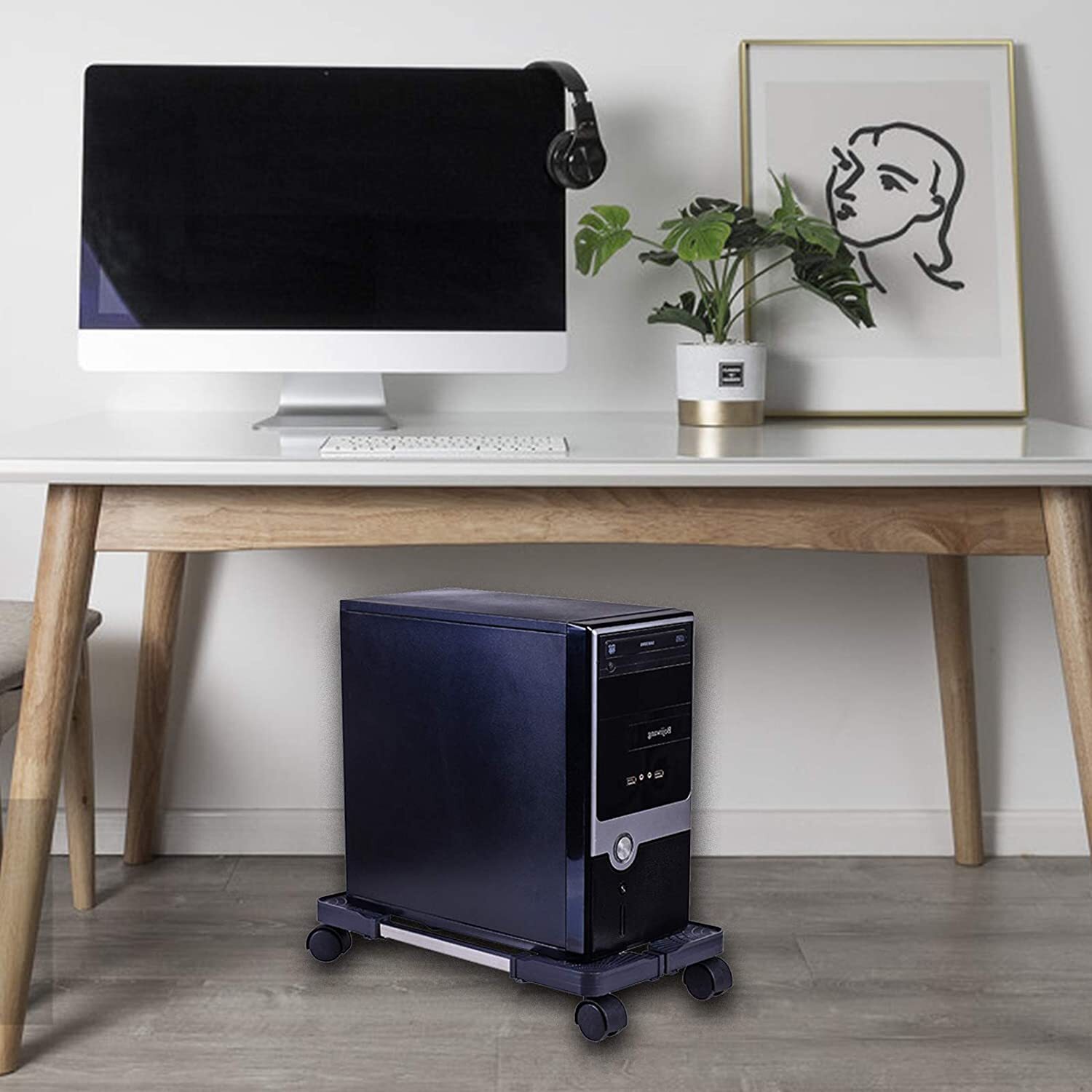 Adjustable PC Case computer CPU Stand Holder Floor Stand Trolley With 4 ...