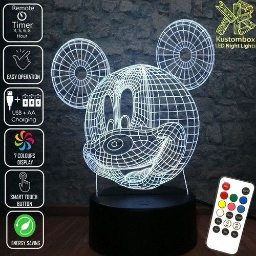 MICKEY MOUSE WIRE FRAME3D LED Battery USB Night Light 7 Colour Changing ...