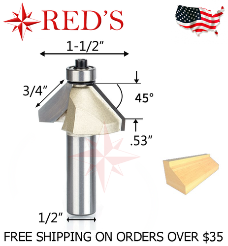 Tideway Carbide PRO LC02031208 3/4 45 degree chamfer bearing router bit ...