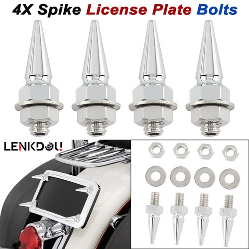 Chrome Spike Billet Aluminum License Plate Frame Tag Bolts Screw 4PCS ...