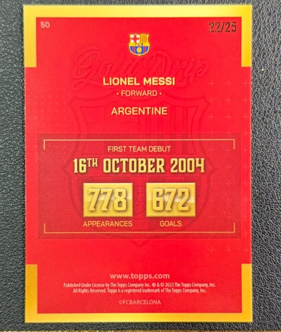 Lionel Messi 2022-23 Topps FC Barcelona Team Set Gold Drip Orange 22/25 ...