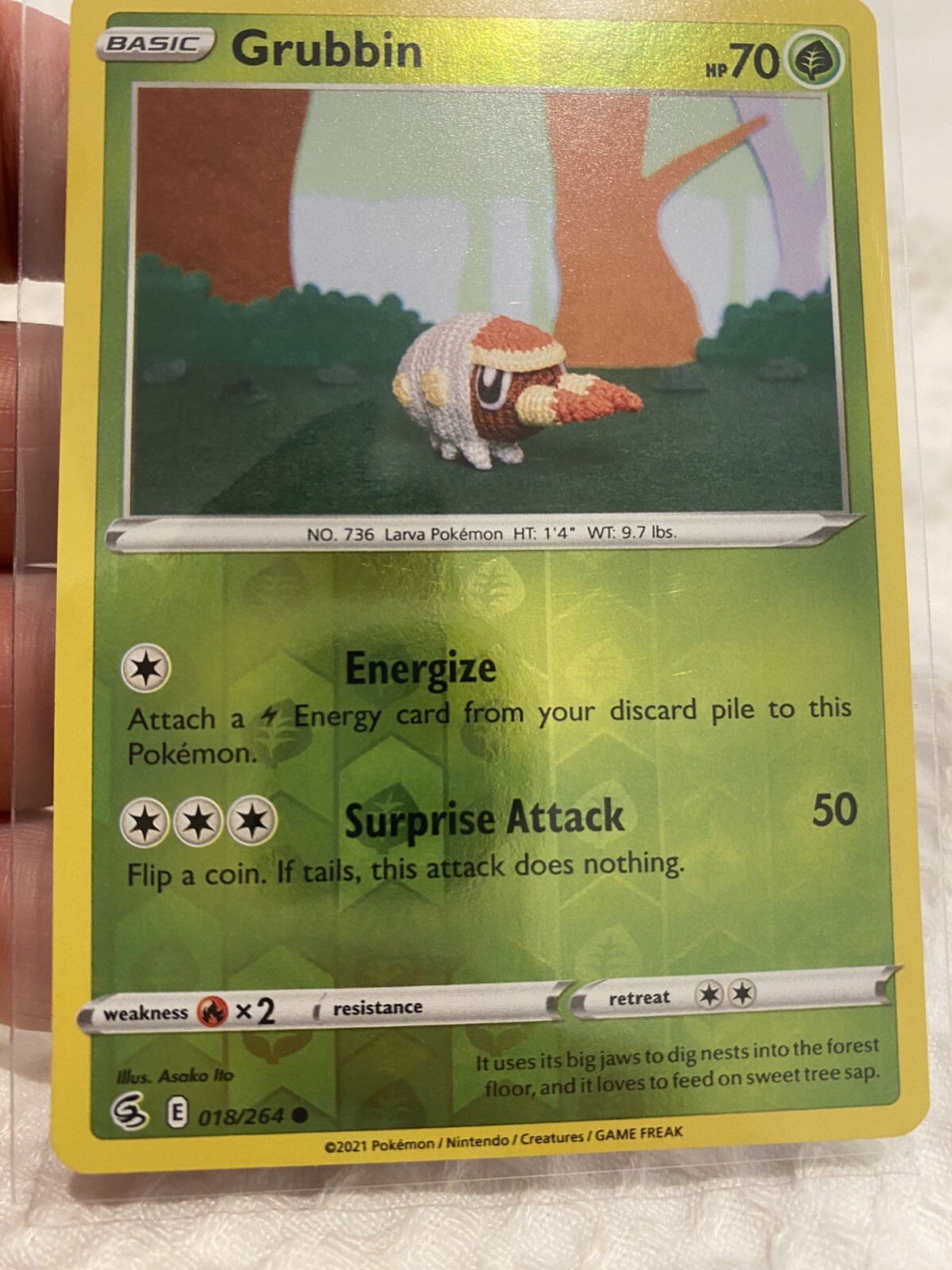 Pokemon TCG | GRUBBIN | Reverse Holo Rare | 018/264 | Fusion Strike ...