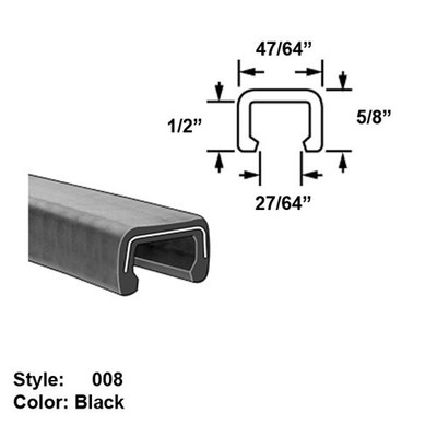 Heavy Duty Rubber C-Channel Push-On Trim, Ht. 5/8" x Wd. 47/64" - Black ...