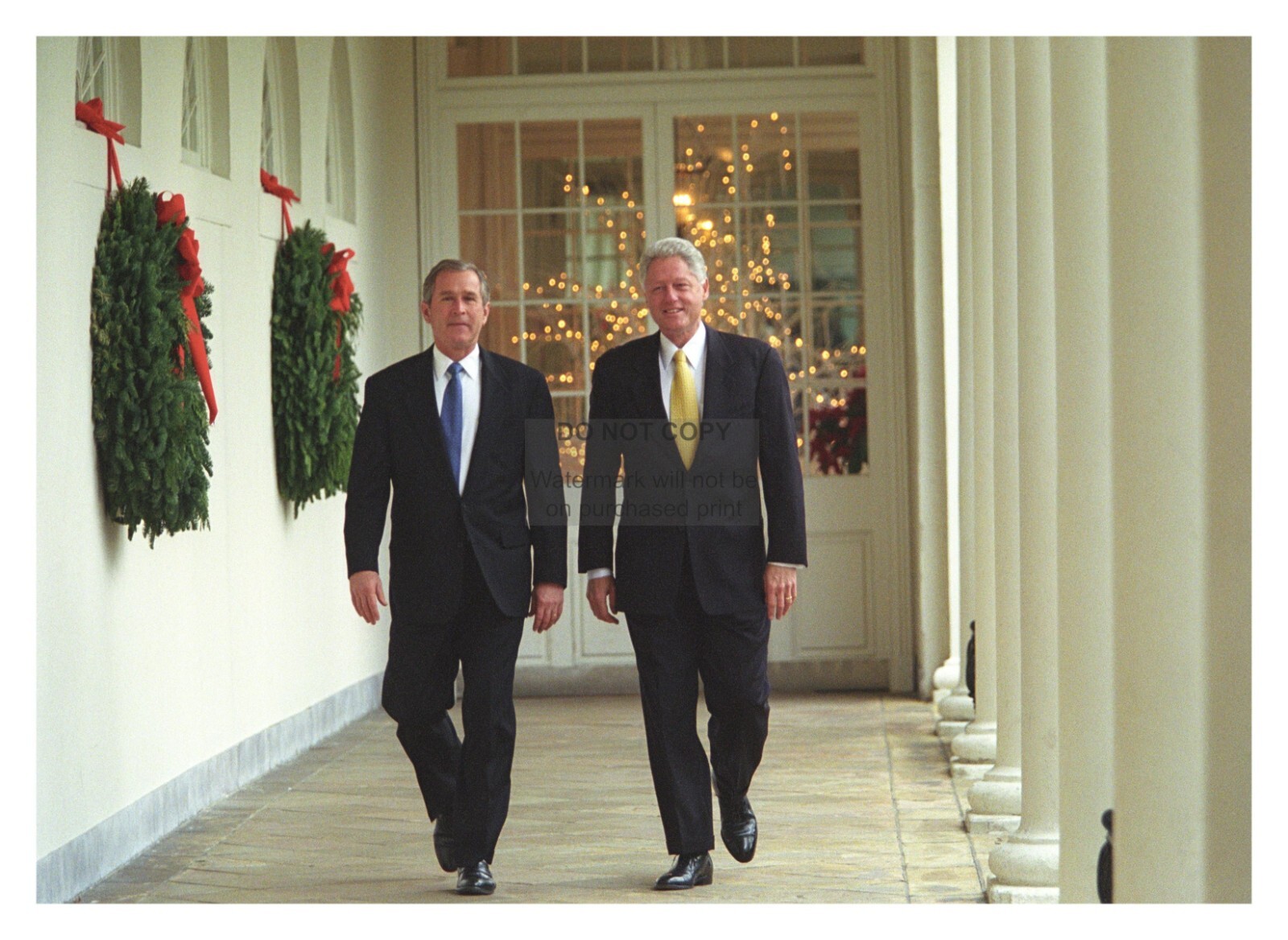 GEORGE W. BUSH & BILL CLINTON CHRISTMAS TIME WHITE HOUSE 5X7 PHOTOGRAPH ...