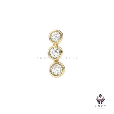 Bella Cluster Tiny Bezel Diamond Trio Stud Earrings | 14k gold Minimalist Stud | eBay
