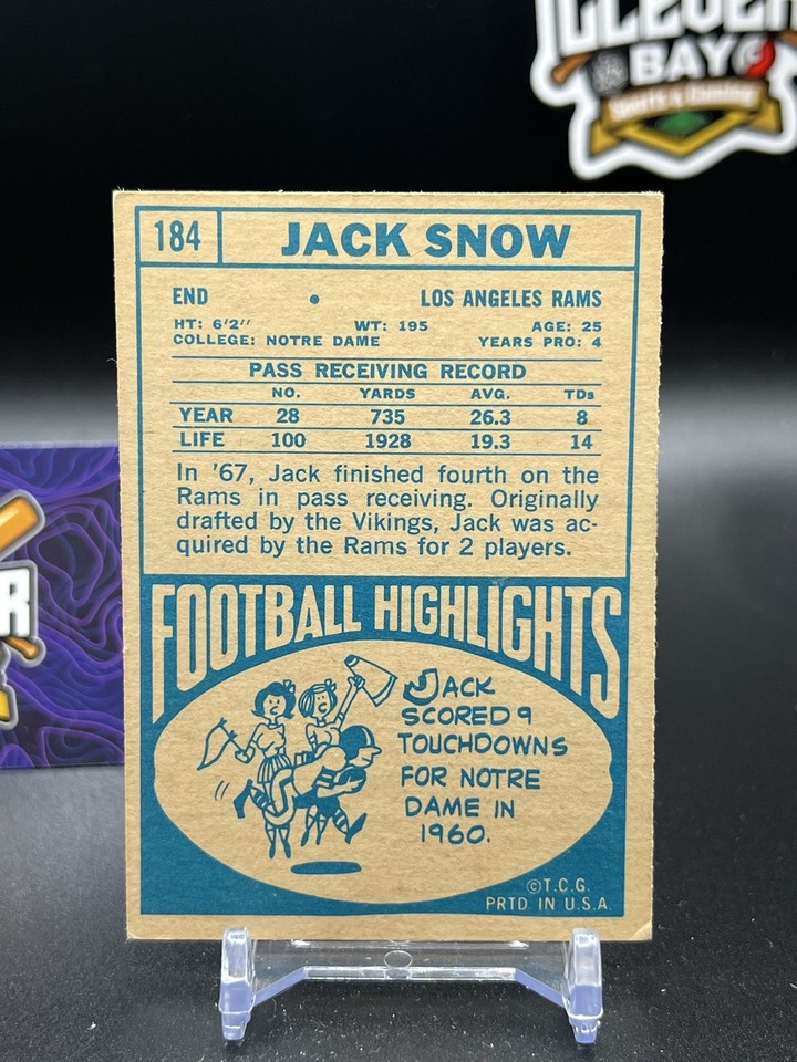 1968 Jack Snow Topps Football Card #184 Los Angeles Rams (CBWM) | eBay