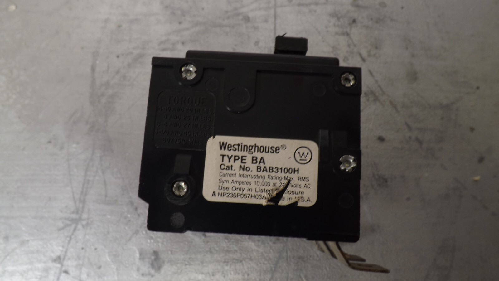 Westinghouse BAB3100H Bolt On Circuit Breaker 100A 3P 240V Type BA 100 ...