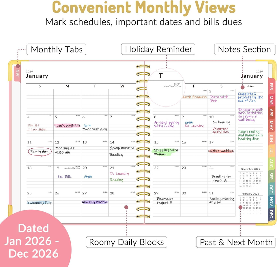 2026 Planner, Hardcover Calendar Planner Weekly and Monthly, Jan 2026 ...