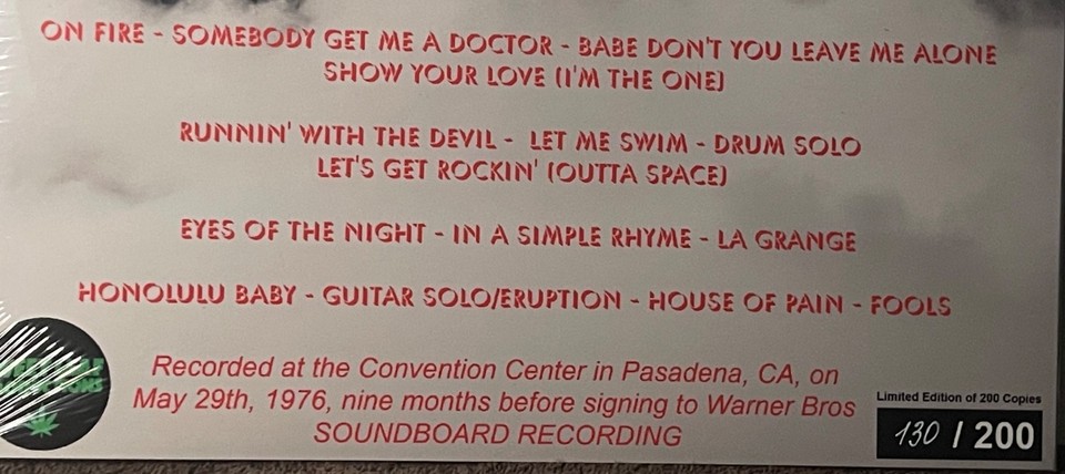 Van Halen Live 5/29/76 vinyl 2 LP Soundboard Early VH David Lee Roth ...