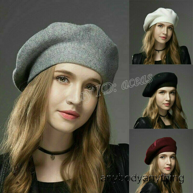 Women Wool Cashmere Blend Winter Knitted Berets Hat Warm Painter Cap ...