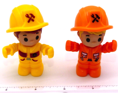 Lot 2 Construction Worker Figure Toy Little Figurine Yellow Orange ...